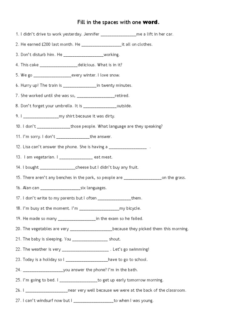 Fill in The Spaces With One Word | PDF | Leisure