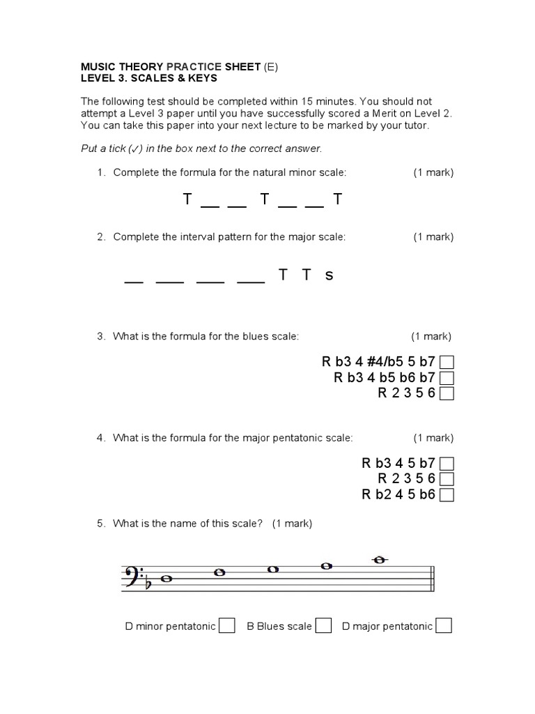 Level 3 Scales & Keys Paper (E) | PDF