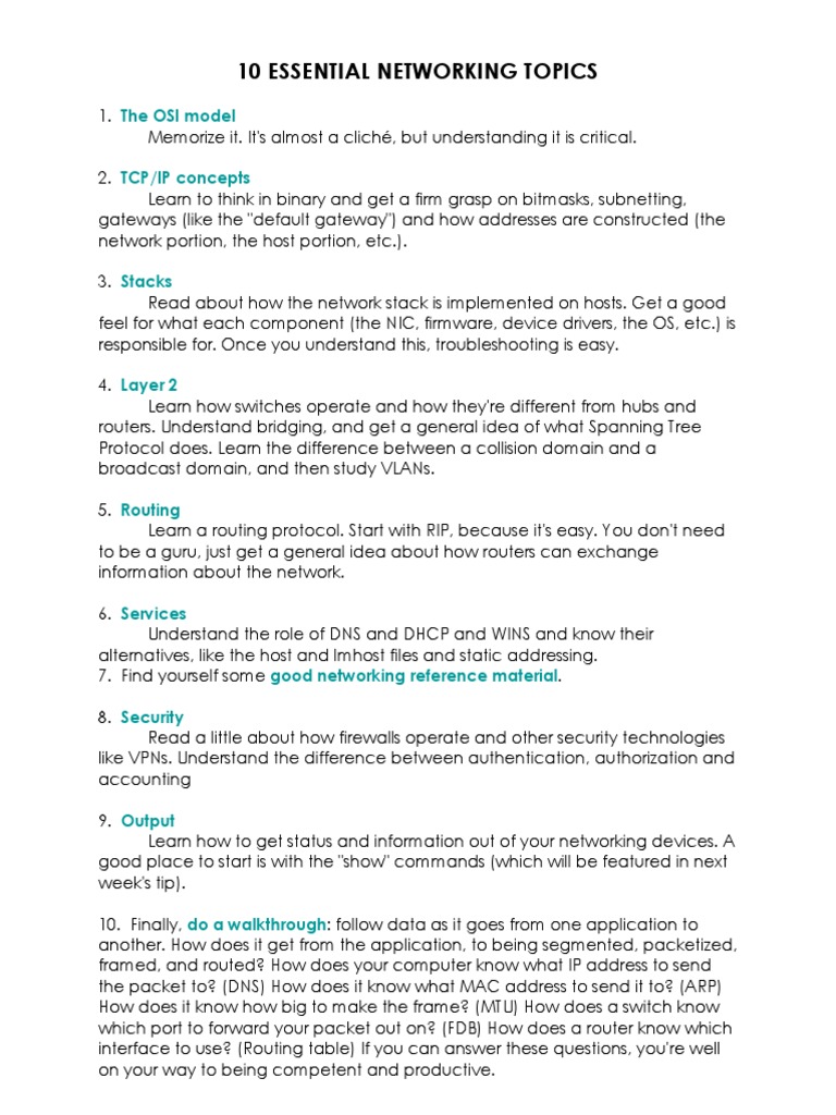 10 Essential Networking Topics | PDF
