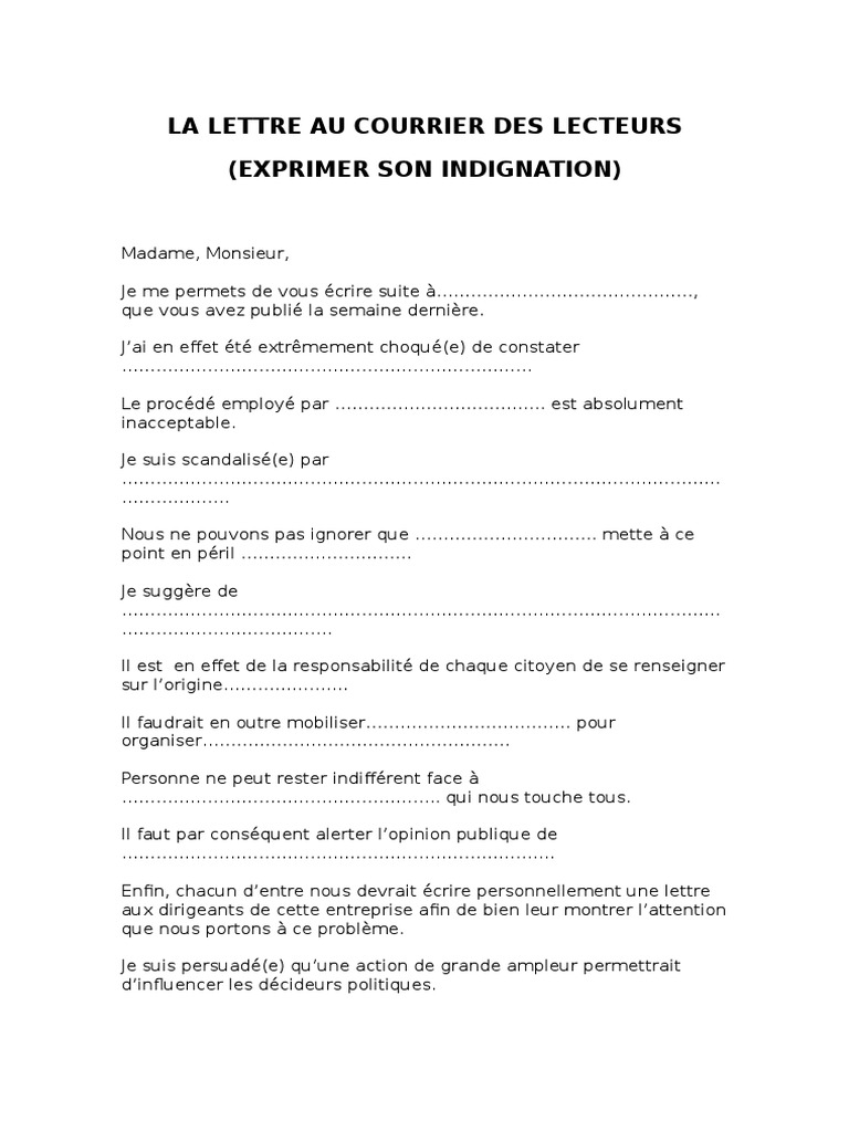 Lettre d'indignation au courrier des lecteurs | PDF