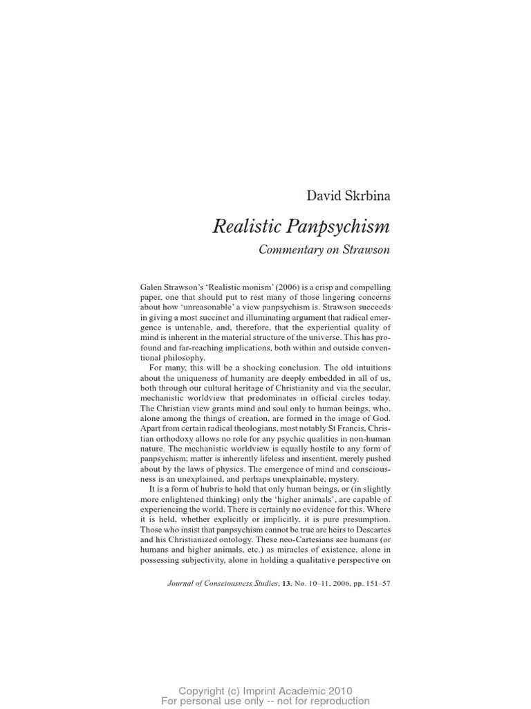 SKRBINA, David. Realistic Panpsychism (On Strawson) | PDF | Mind | Reality