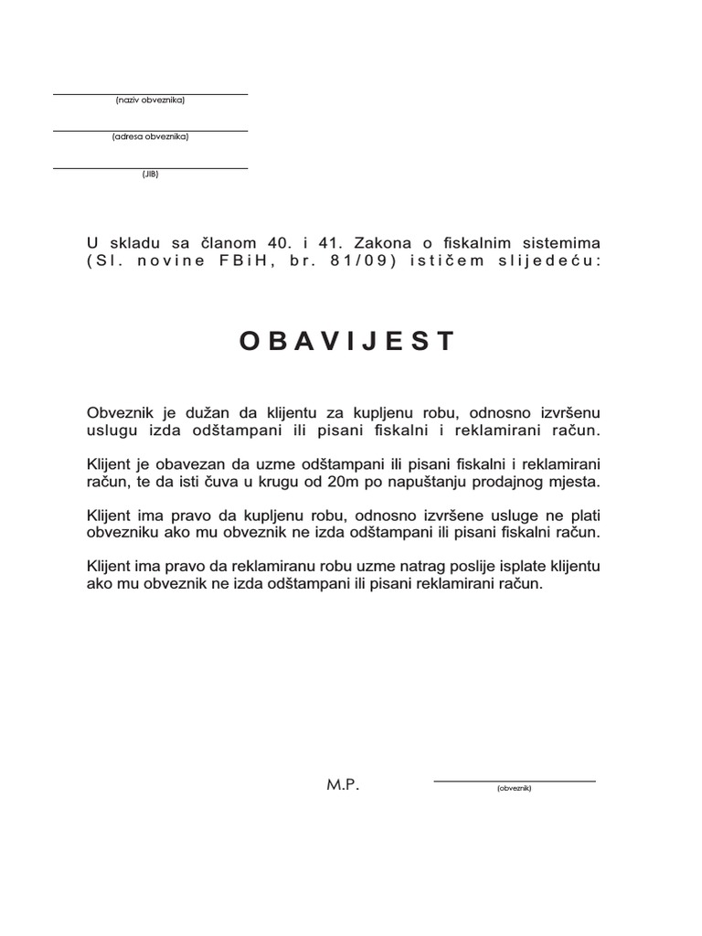 OZK Obrazac BiH - A4 PDF | PDF