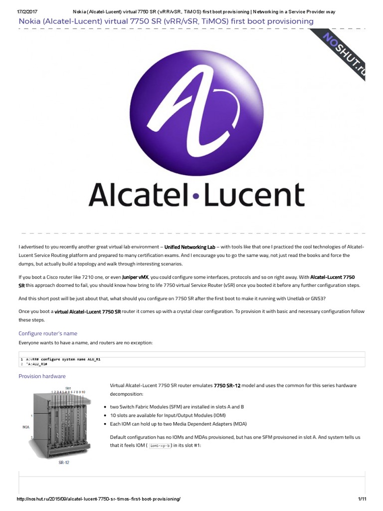 Nokia (Alcatel-Lucent) Virtual 7750 SR (VRR - VSR, TiMOS) First Boot ...