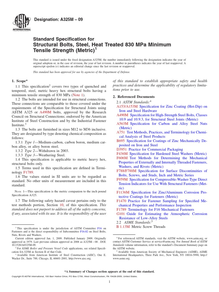 A325M | PDF | Screw | Steel