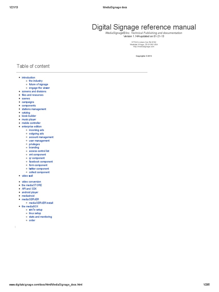 MediaSignage Docs | PDF