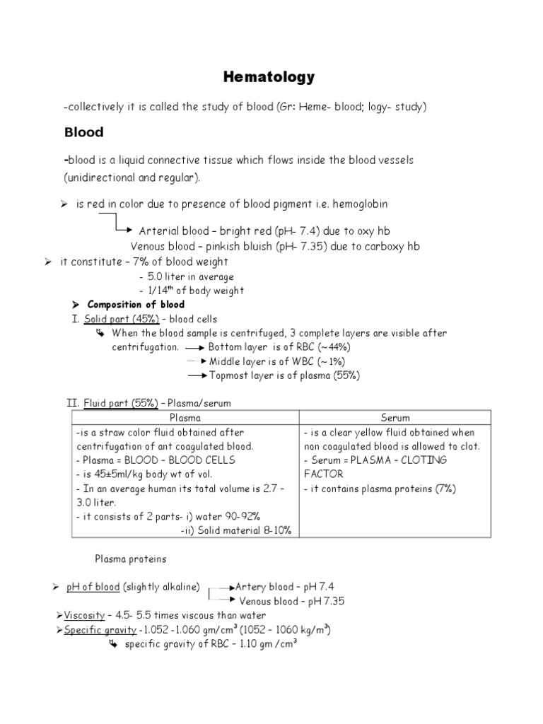 Hematology Notes | Blood Plasma | Blood