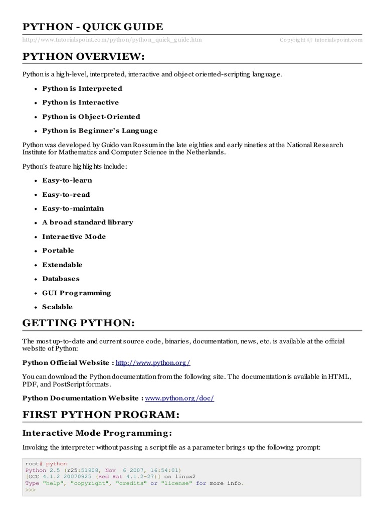 Python Quick Guide PDF | PDF