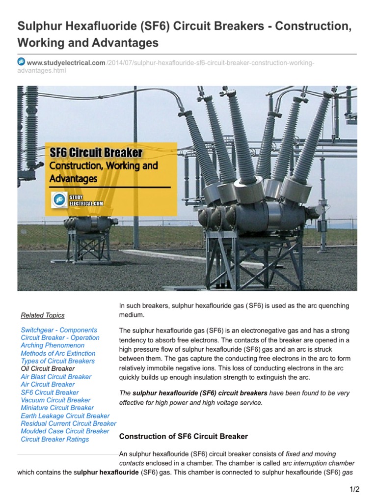 Sulphur Hexafluoride SF6 Circuit Breakers - Construction Working and ...