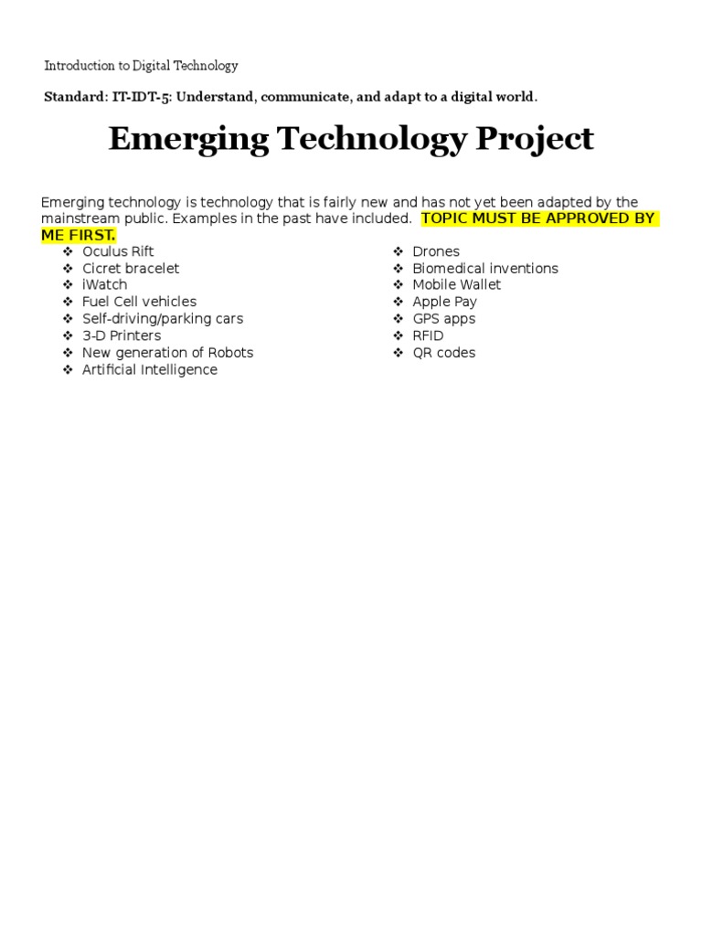 Emerging Technology Assignment and Rubric 2016 1 | PDF | Emerging ...