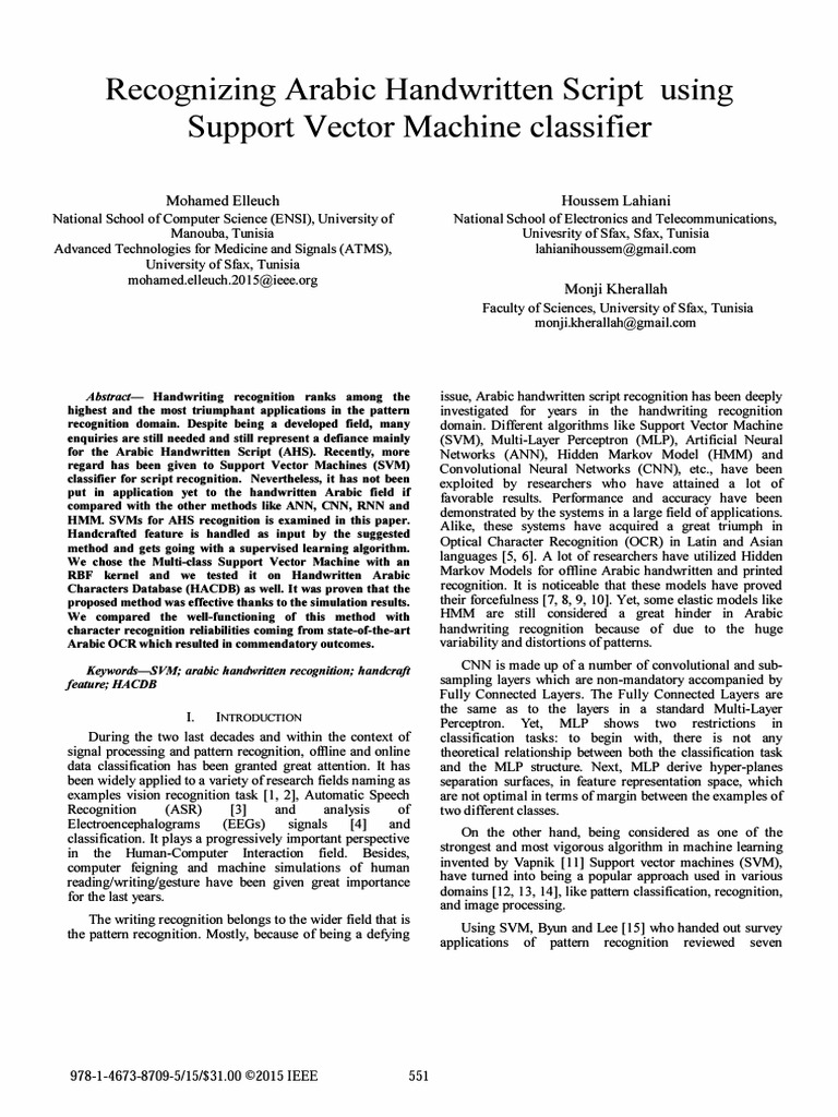Recognizing Arabic Handwritten Script USIng SVM | PDF | Support Vector ...