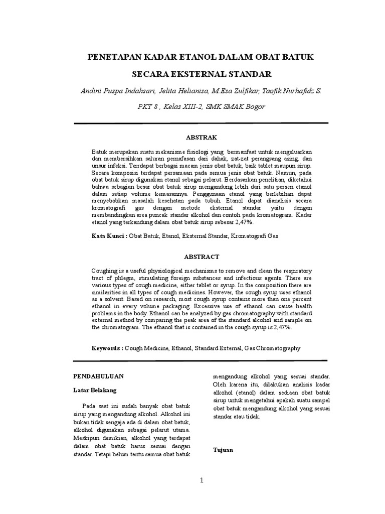 Penetapan Kadar Etanol Dalam Obat Batuk | PDF
