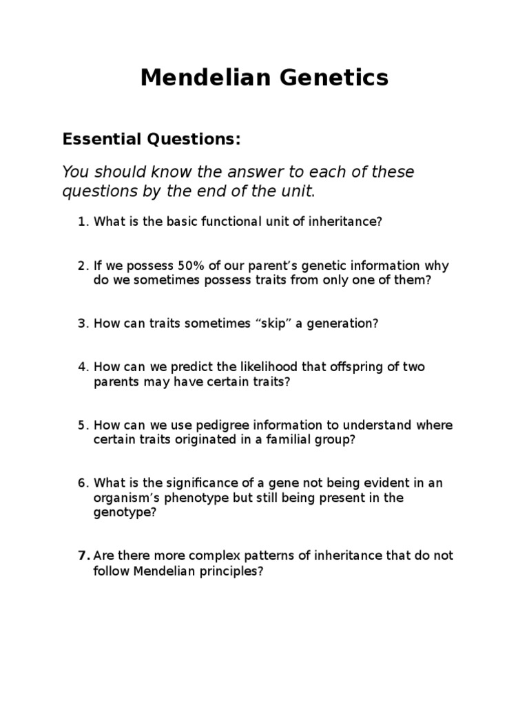 Mendelian Genetics Study Guide | PDF