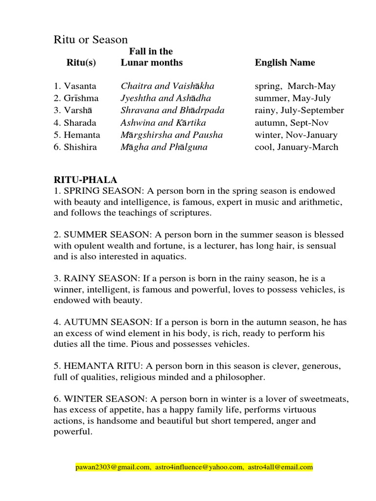 Ritu or Season: Fall in The Ritu(s) Lunar Months English Name | PDF