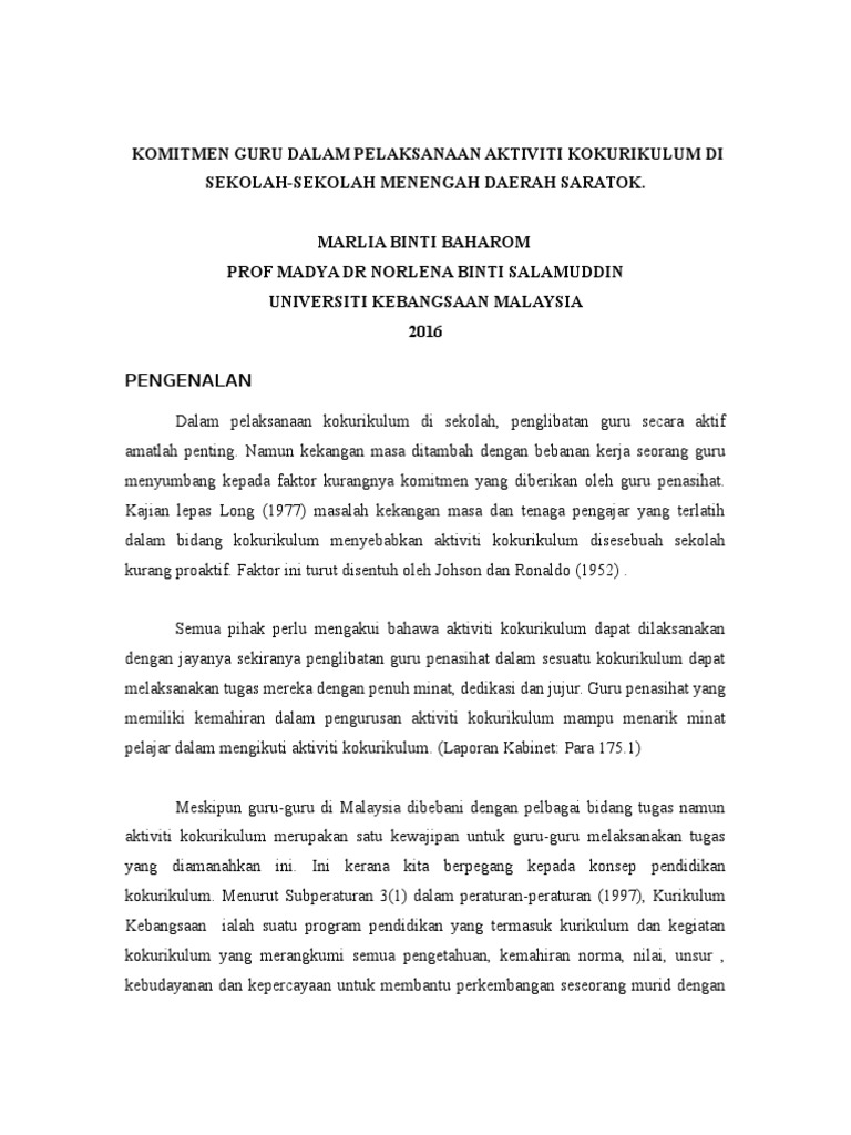 Pa2 Komitmen Guru Dalam Pelaksanaan Aktiviti Kokurikulum Di Sekolah | PDF