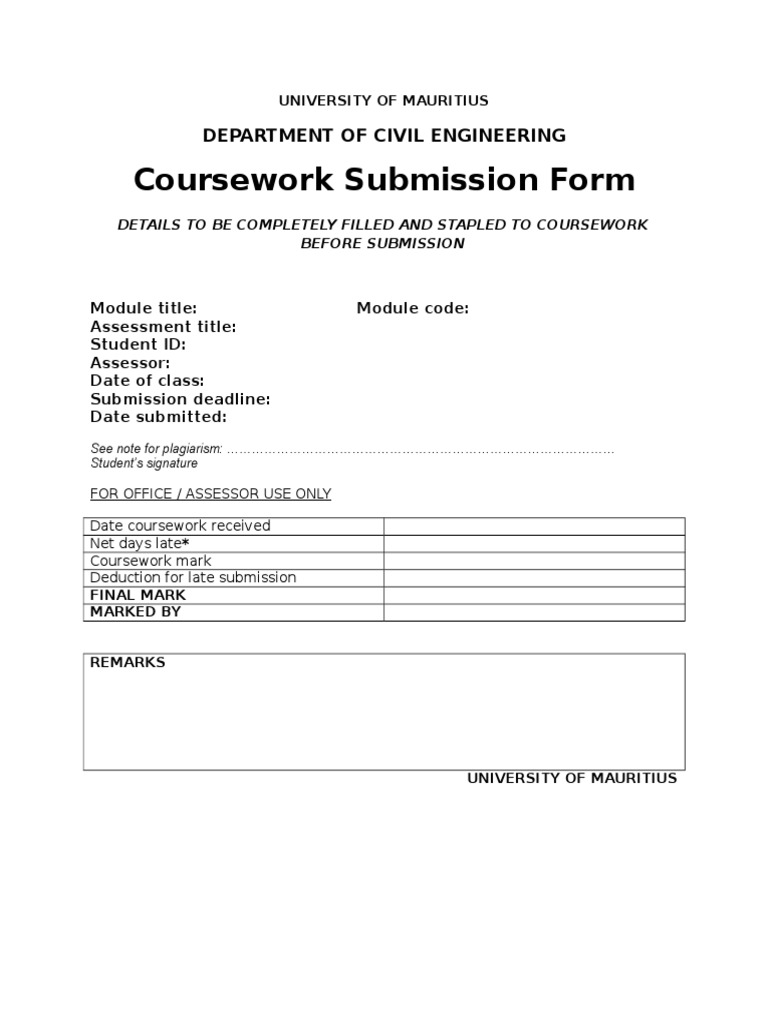 Coursework Submission Form: Department of Civil Engineering | PDF