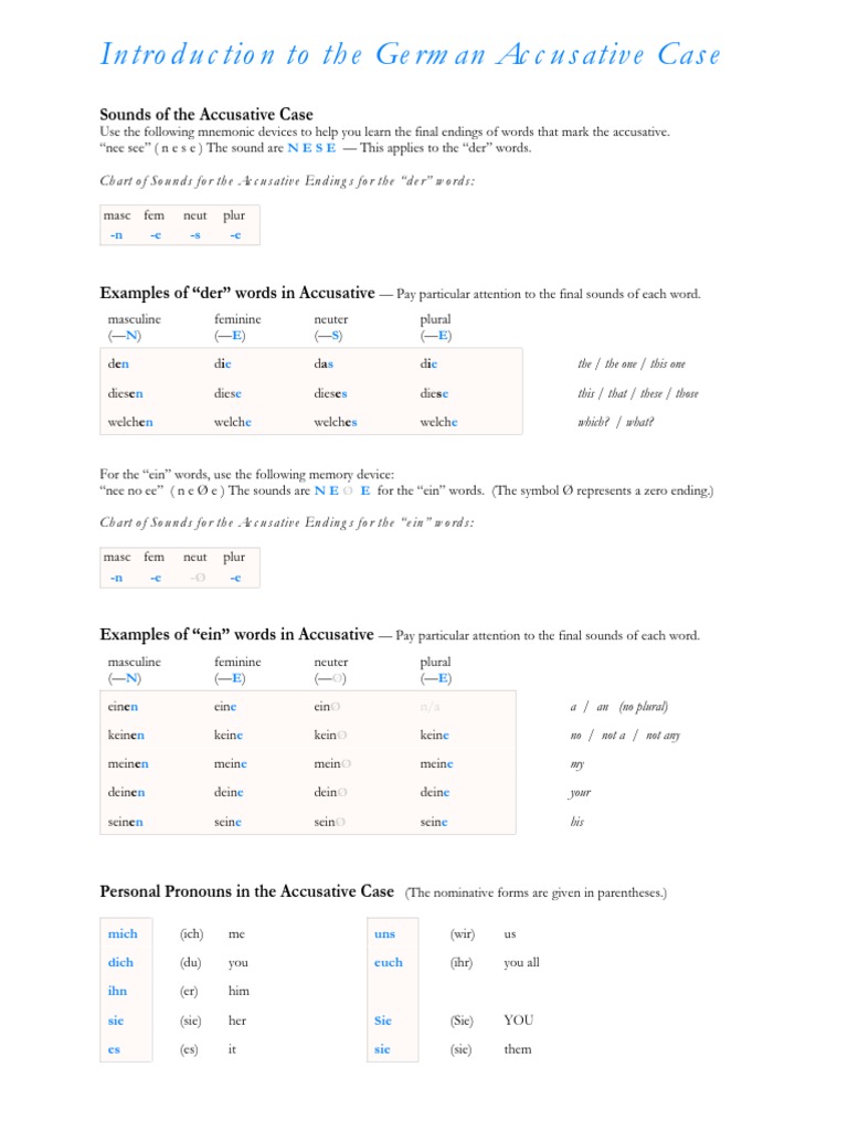 Introduction To The German Accusative Case | PDF | Grammatical Gender ...