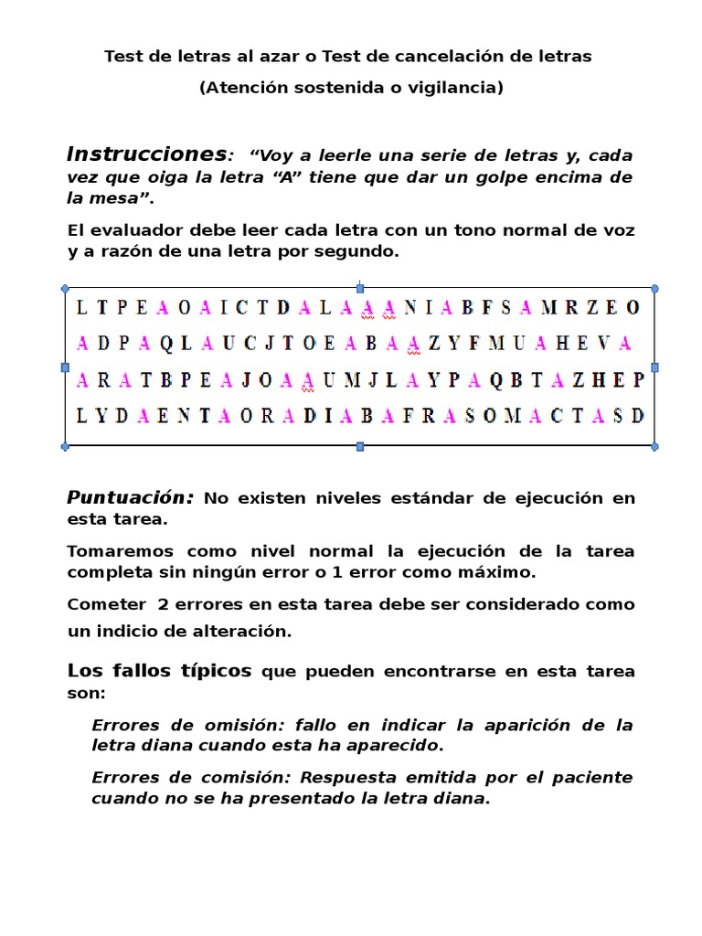 Test de Letras Al Azar o Test de Cancelación de Letras | PDF