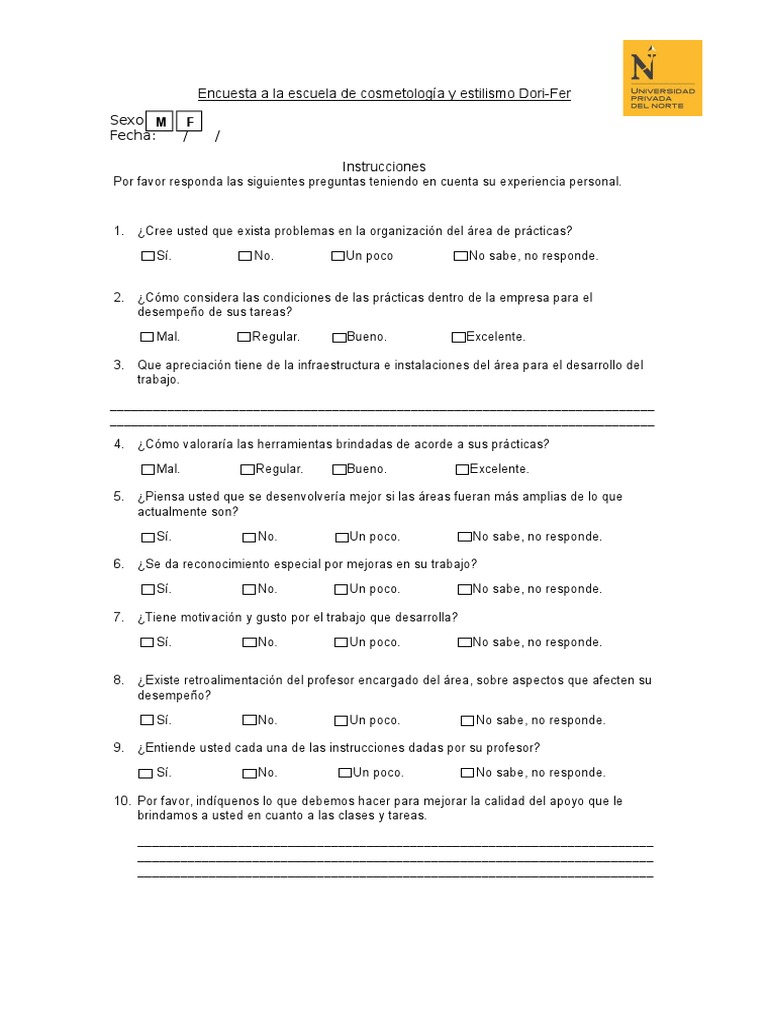 Encuesta A La Escuela de Cosmetología y Estilismo Dori | PDF