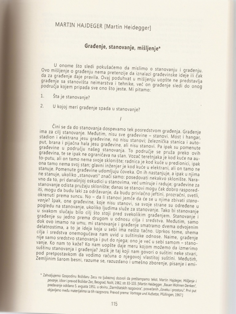 Martin Hajdeger Gradjenje, Stanovanje, Misljenje | PDF