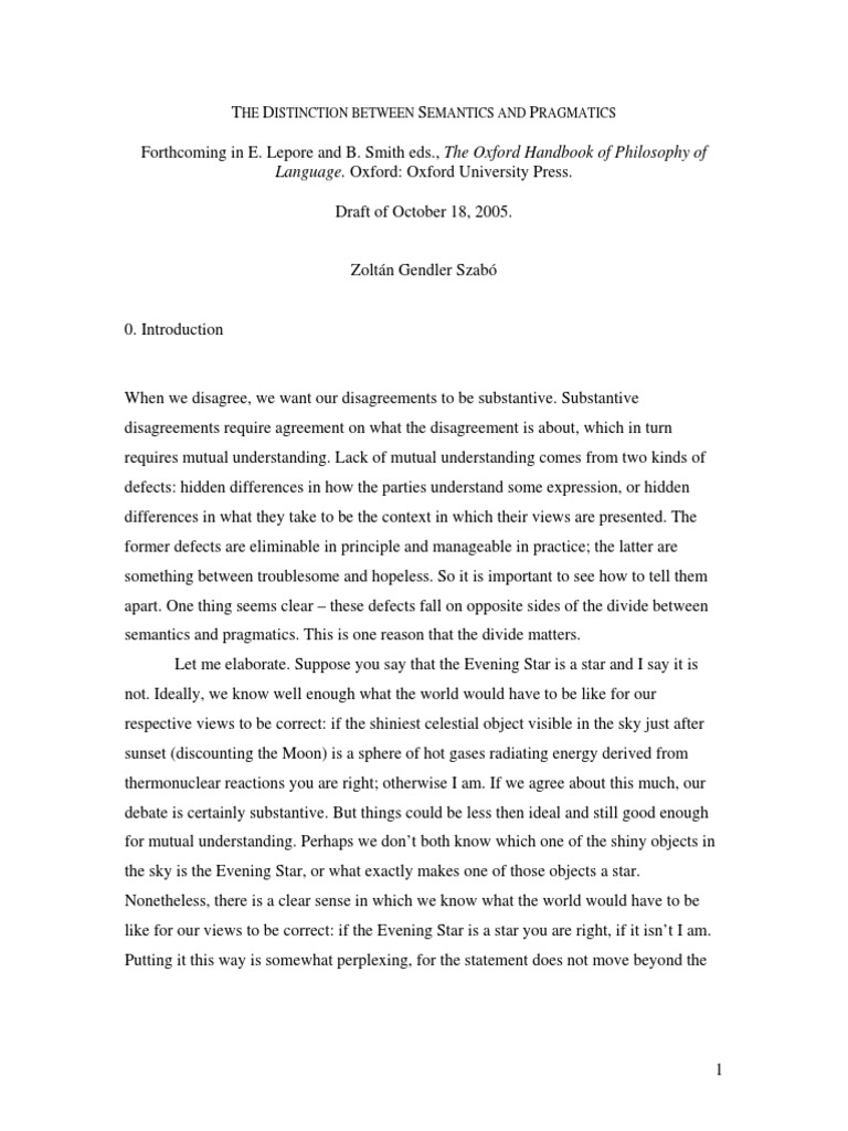 The Distinction Between Semantics and Pragmatics 1n5ehuq | PDF ...