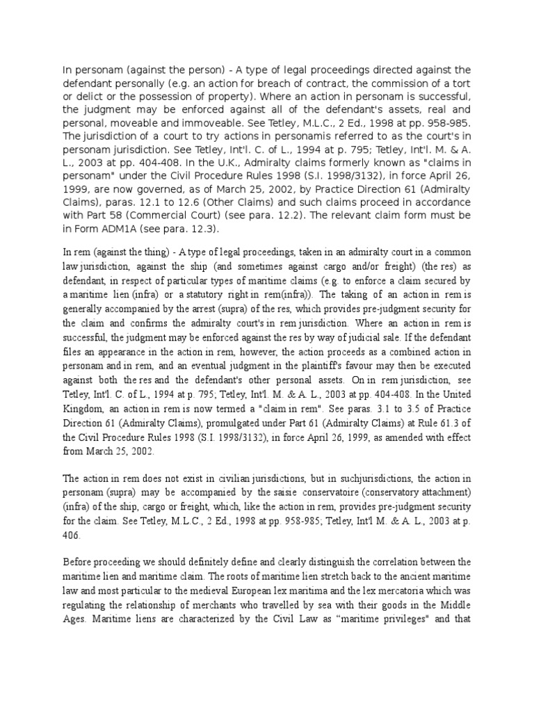 In Rem vs. In Personam: Legal Distinctions | PDF | Admiralty Law ...
