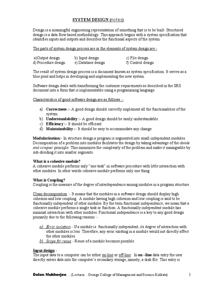 System Design Notes | PDF | Systems Design | Input/Output