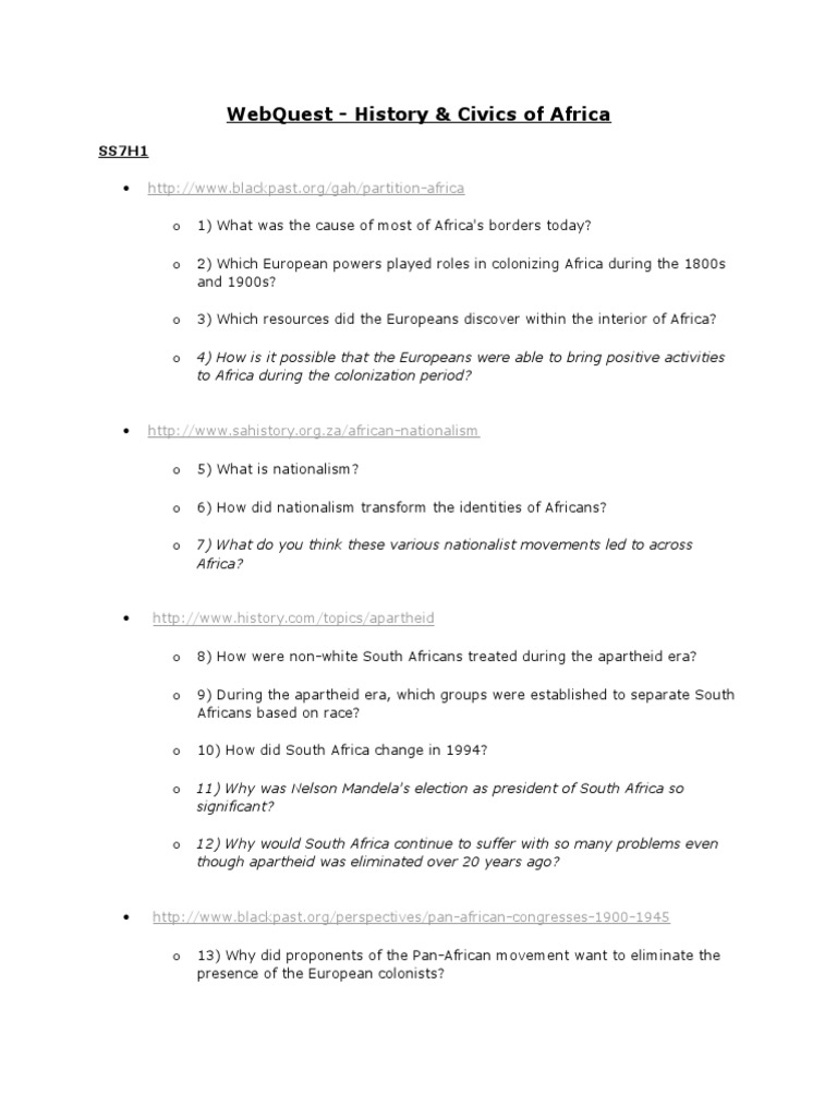 African History & Civics WebQuest | PDF