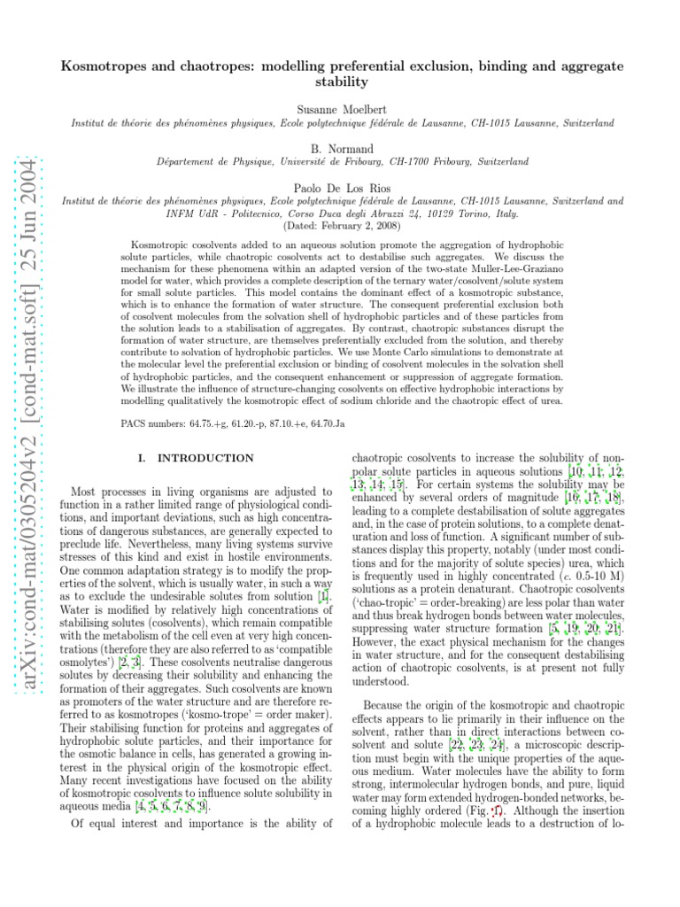 Kosmotropes and Chaotropes: Modelling Preferential Exclusion, Binding ...