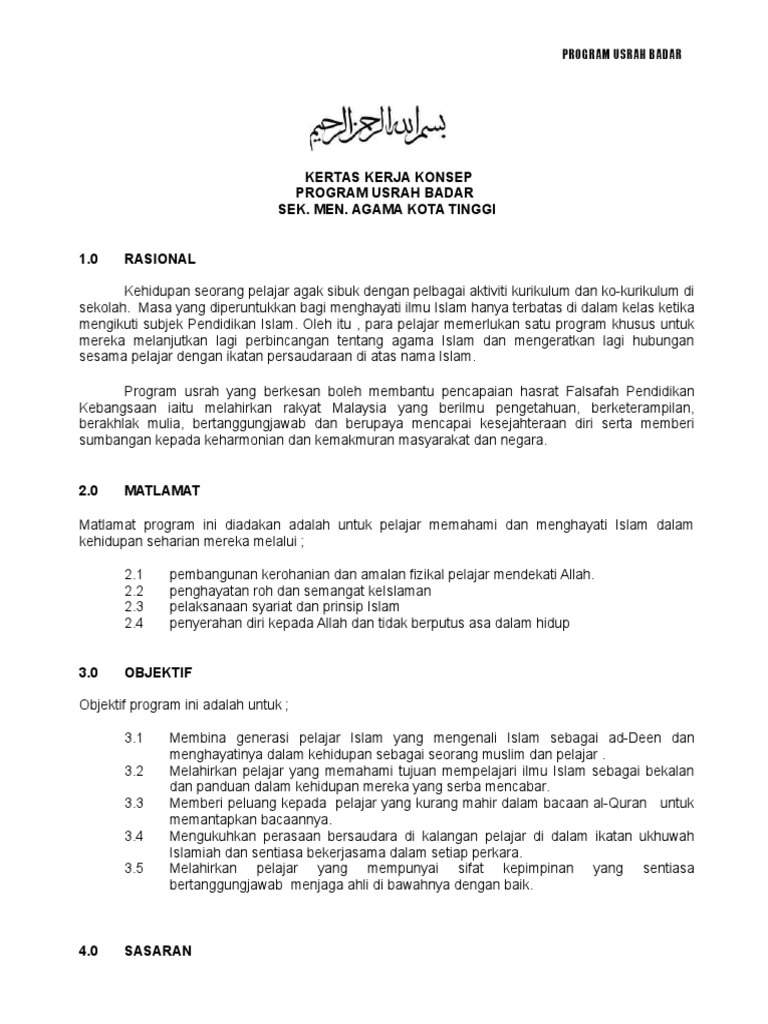 Documents - Tips - Kertas Kerja Usrah Badar Sekolah | PDF