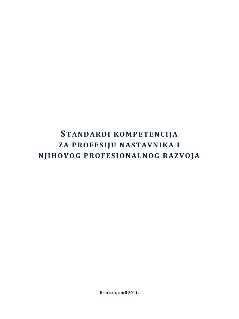 Standardi Kompetencija Za Profesiju Nastavnika I Njihovog ...