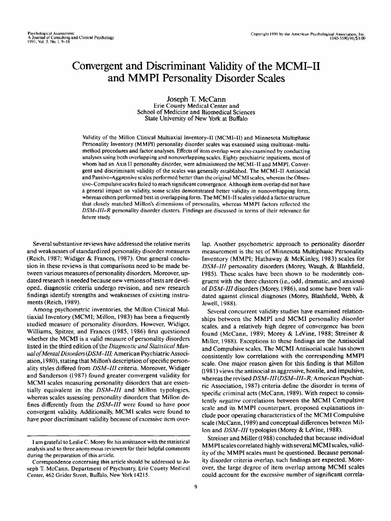 MMPI 2 y MCMI II | PDF | Personality Disorder | Validity (Statistics)