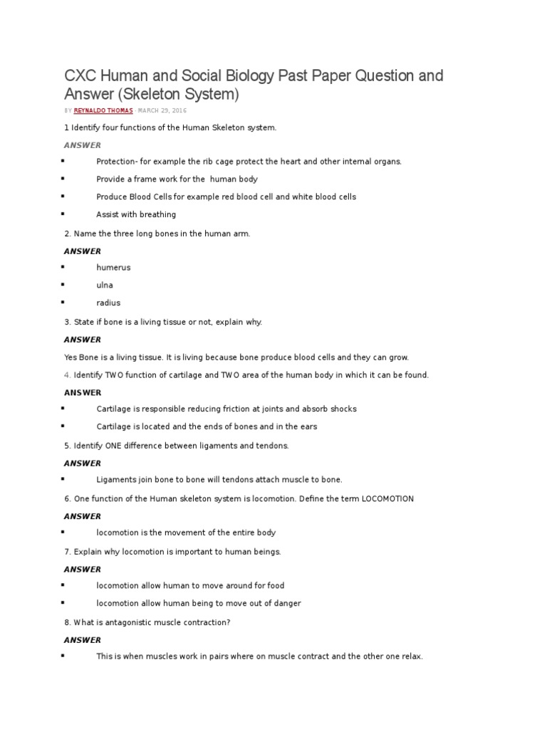 CXC Human and Social Biology Past Paper Question and Answer | PDF