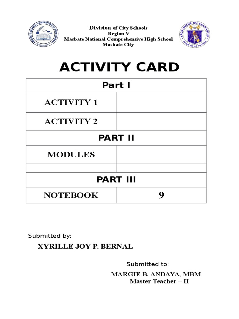 Activity Card: Activity 1 Activity 2 Modules Notebook | PDF