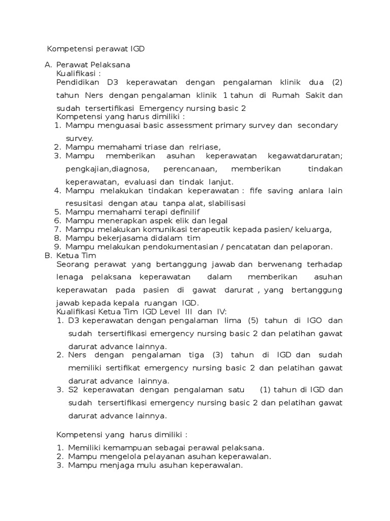 Kompetensi Perawat IGD | PDF