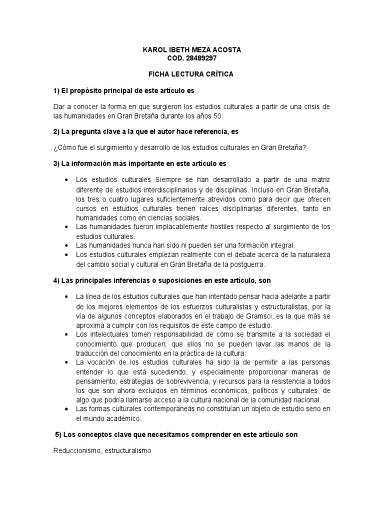 Ficha Lectura Crítica Hall | PDF | Estudios culturales | Conocimiento