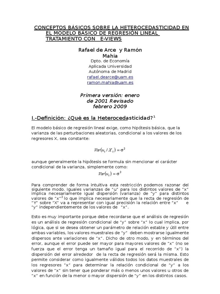 Heterocedasticidad | PDF | Estimador | Diferencia