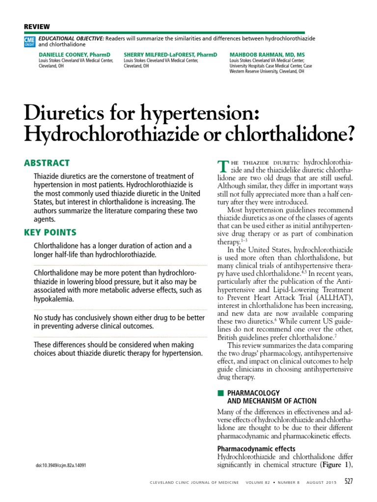 Diuretics For Hypertension: Hydrochlorothiazide or Chlorthalidone? | PDF