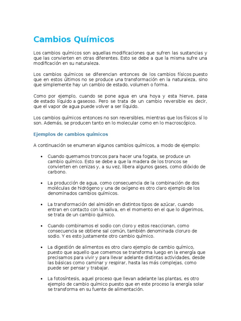 Cambios Químicos y Físicos | PDF | Reacciones químicas | Química