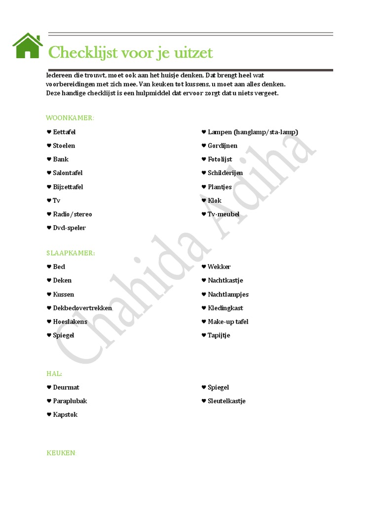 Checklijst Voor Je Uitzet | PDF