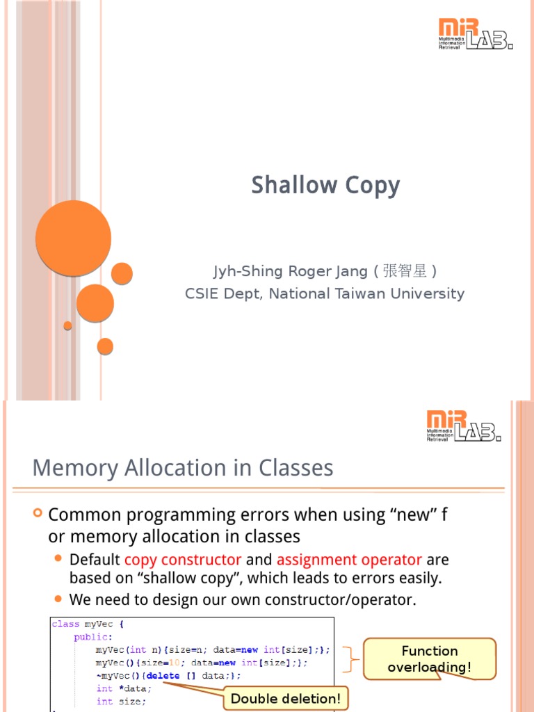 Shallow Copy: Jyh-Shing Roger Jang (張智星) CSIE Dept, National Taiwan ...