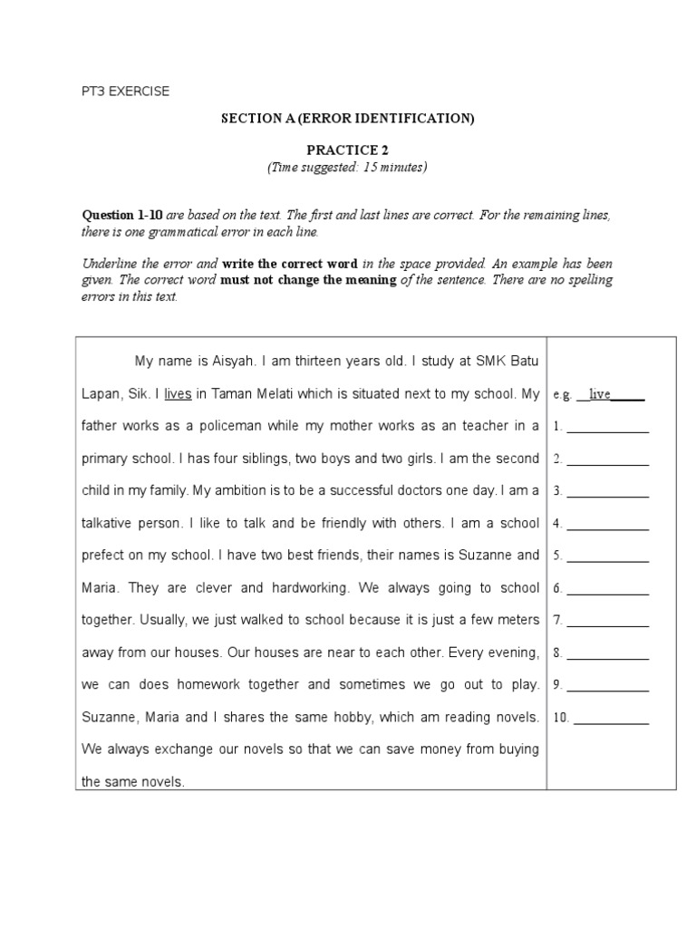 PT3 EXERCISE ERROR IDENTIFICATION | PDF