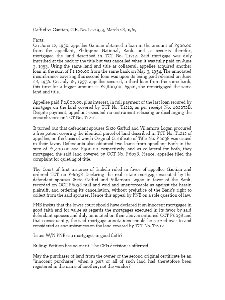 Gaotian Vs Gaffud | PDF | Foreclosure | Mortgage Law