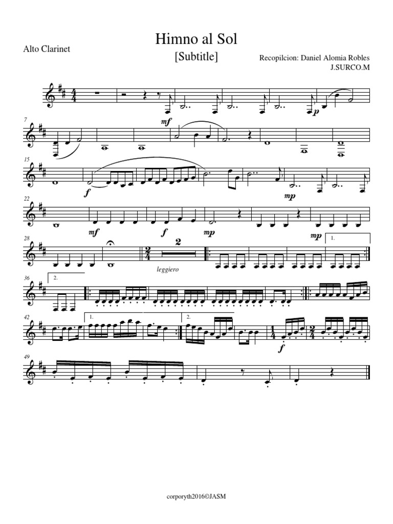 Himno Al Sol - Alto Clarinet | PDF
