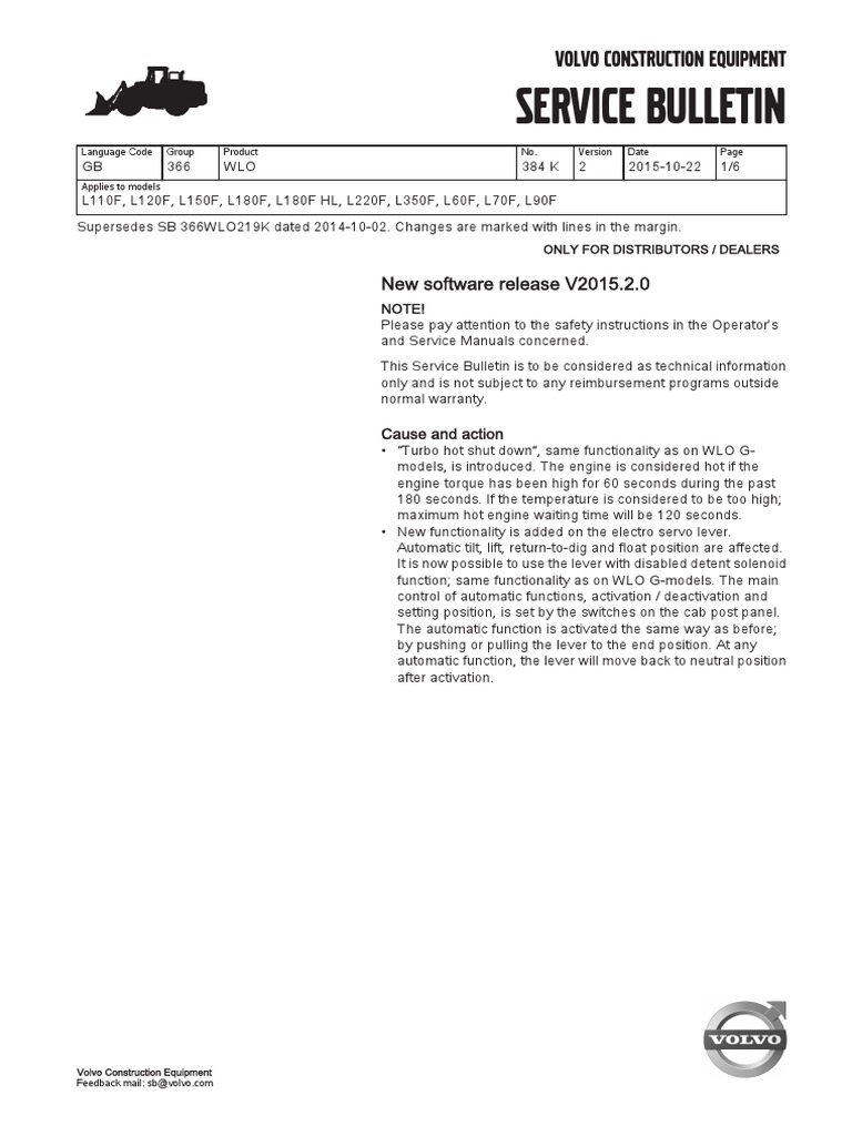 Volvo Construction Equipment Service Bulletin Software Update | PDF ...