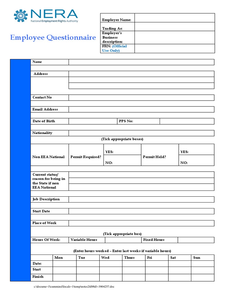 Employee Questionnaire: (Official Use Only) | PDF | Payments | Employment