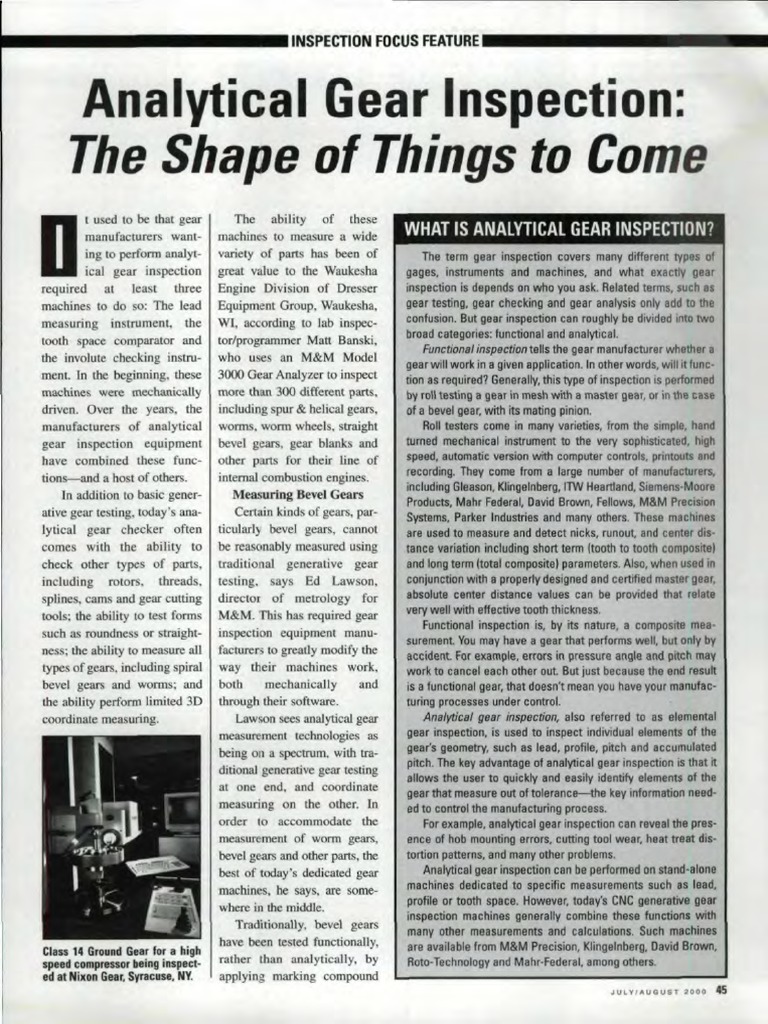 Analytical Gear Inspection Methods | PDF | Gear | Machines