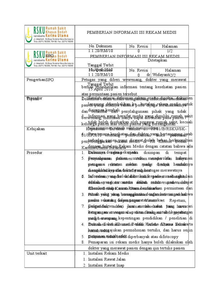 Pemberian Informasi Isi Rekam Medis | PDF