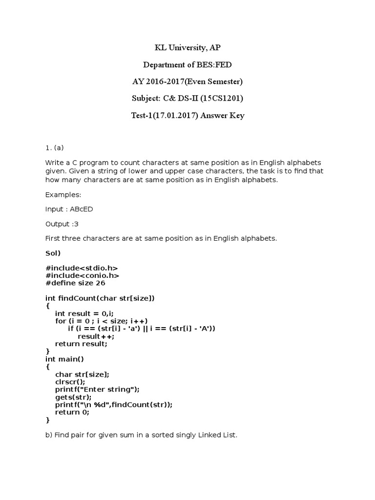 Test 1 Answer Key Pdf Pointer Computer Programming String Computer Science