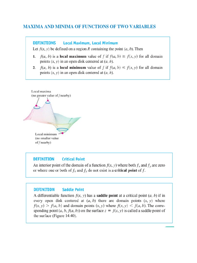 Maxima and Minima of Functions of Two Variables | PDF