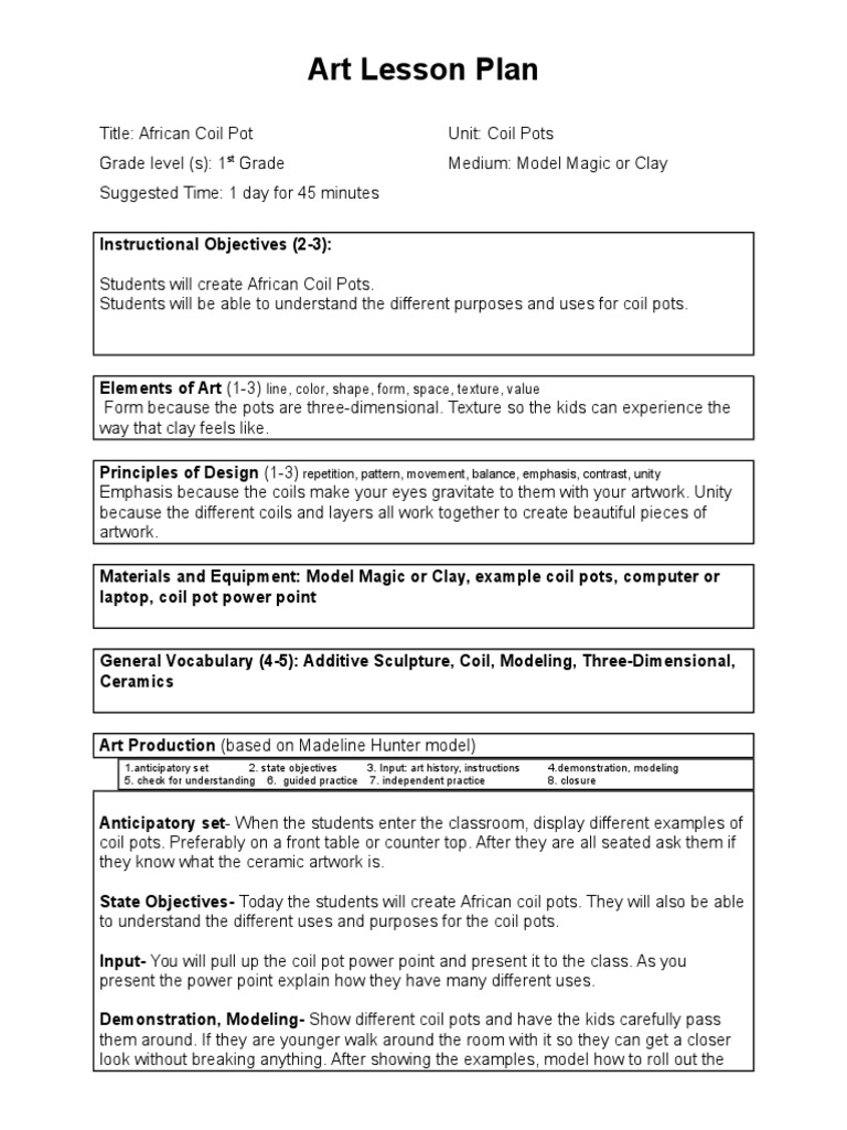 coil pot lesson plan | Pottery | Lesson Plan